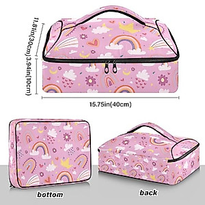 Kcldeci Insulated Thermal Food Carrier Insulated Casserole Carrier for Hot or Cold Food,Cartoon Rainbows Clouds Stars Heart Insulated Tote Bag for Potluck Cookouts Parties Picnic,Lasagna Lugger