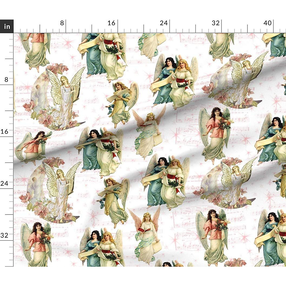 Spoonflower Fabric - Angels High Christmas Victorian Music Stars Pink White Cloth Printed on Petal Signature Cotton Fabric by The Yard - Sewing Quilting Apparel Crafts Decor