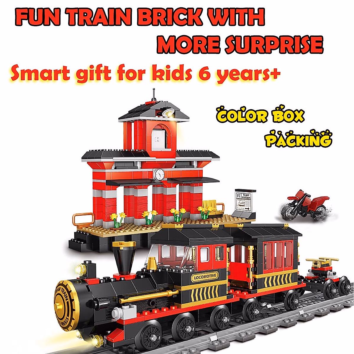 JIMUJIA Building Blocks Toys 583 Pieces Classic Train Set with Station Construction Brick Education Learning Toys for Kids 6+ Birthday for Boys and Girls Train Combination