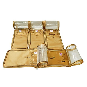 atorakushon Set of 4 Satin Makeup Pouches Cosmetic Necklace Earrings Vanity Jewellery Organizer For Women's (Golden)