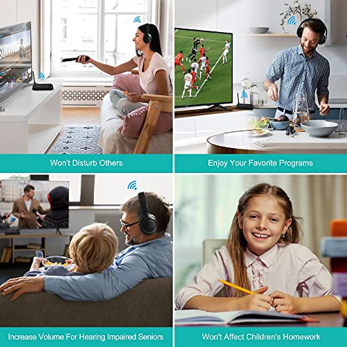 ASTSH TV Headphone Wireless with Bluetooth 5.2 Transmitter, Bluetooth Headphones for TV, 3 EQ Sound, 164ft Range No Audio Delay, Digital Optical RCA AUX