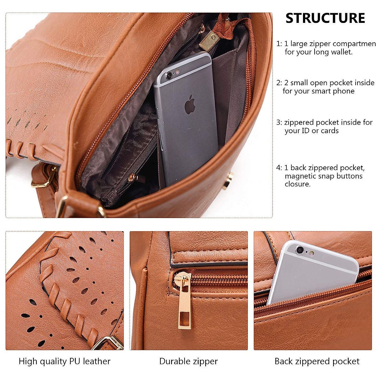 forestfish Ladies' Vintage Hollow Crossbody Bag Shoulder Bag Purse with Adjustable Shoulder Strape, Brown