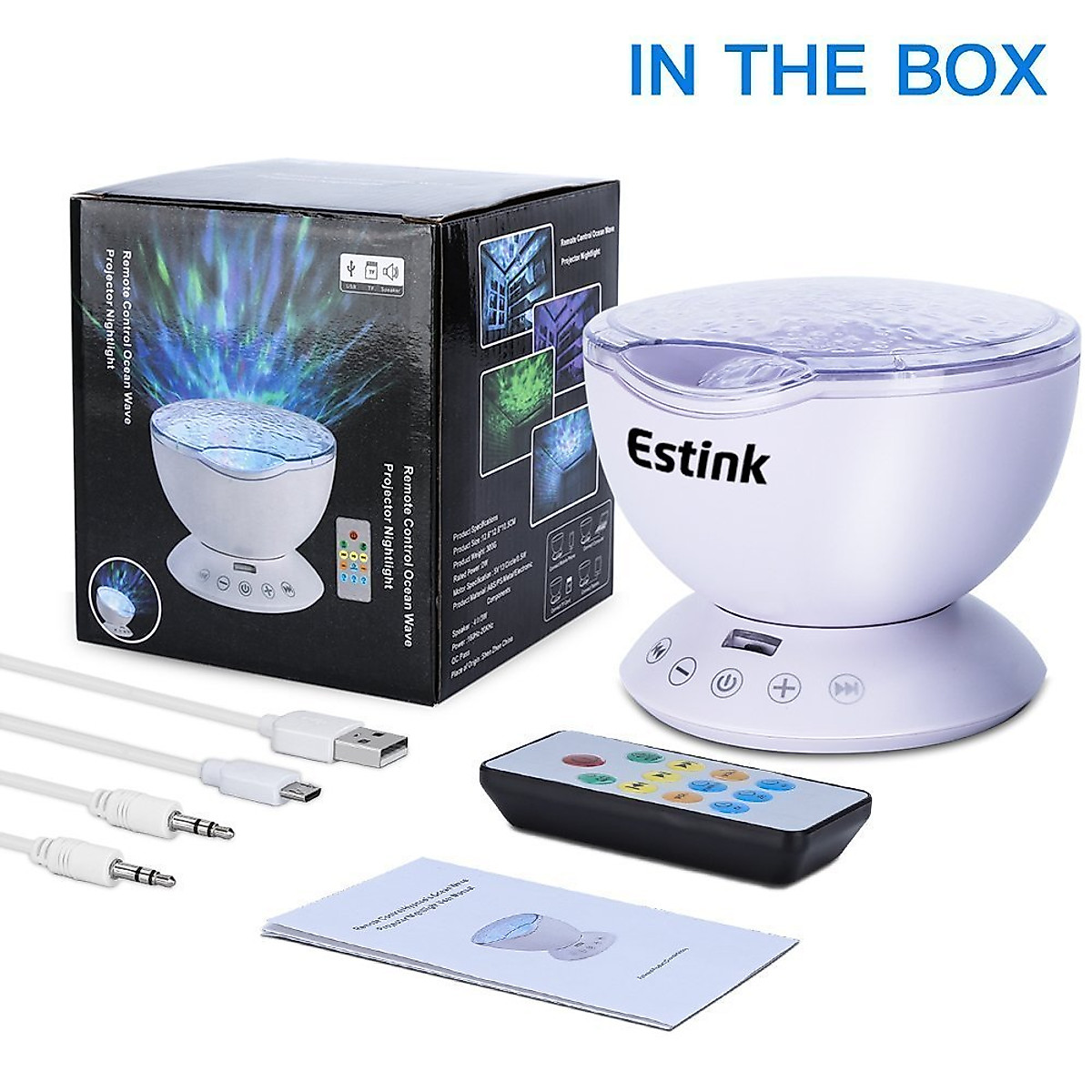 Ocean Wave Night Light Projector, Baby Lullaby Night Light with 7 Relax Light Show Projection, Music Player, Auto-Off Timer for Nap-time for Baby Nursery, Adults and Kids Bedroom, Living Room (White)