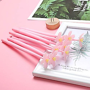 Chris.W 12Pcs Cute Cherry Flower Pens Creative Gel Ink Pens, Party Favor Decor, Office Supplies, Black 0.5mm (Pink)