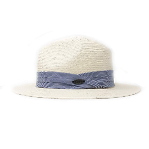 Wallaroo Hat Company – Women’s Monterey Fedora – UPF 50+ Sun Protection, Natural Fiber with Adjustable Size for Medium Crowns – Ideal Sun Hat for Casual Summer Looks and Outdoor Events (Natural/Blue)