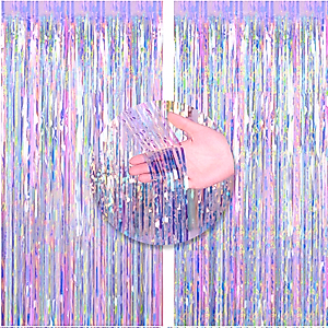 2pcs 3ft x 8.3ft Shiny Corlorful Metallic Tinsel Foil Fringe Curtains Photo Booth Props for Engagement Bridal Shower Bachelorette Baby Shower Bachelorette Holiday Celebration Party Decorations