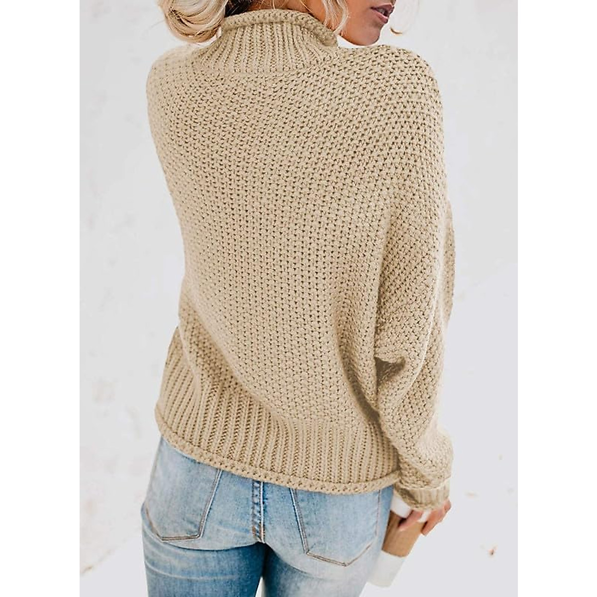 Dokotoo Womens Fall Fashion 2024 High Neck Sweaters Batwing Long Sleeve Solid Winter Clothes Basic Casual Loose Oversized Chunky Knit Pullovers Sweaters Jumper Blouses Apricot Large