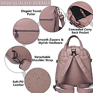 Kasqo Small Backpack Purse for Women, Convertible Faux Leather Bag for Ladies Travel Casual Daypack Fashion Shoulder Bag, Pink