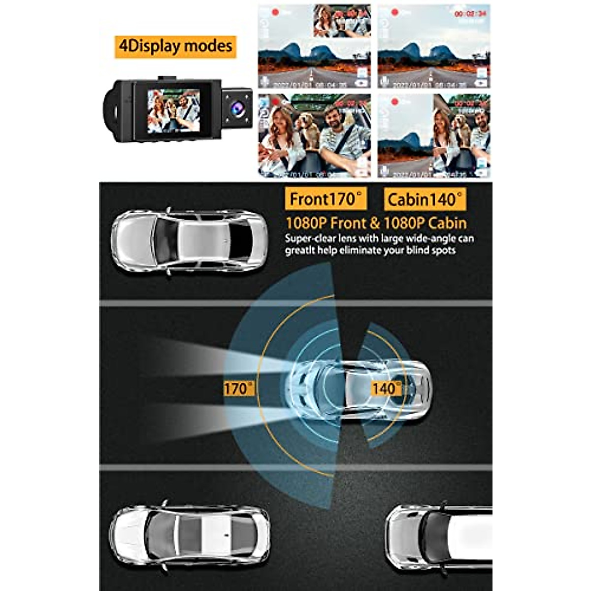 Dual Dash Cam Front and Inside FHD 1080P Dash Camera for Cars Dashcams for Cars with Infrared Night Vision Car Camera Driving Recorder 24H Park Monitor Motion Detection G-Sensor for Taxi Uber