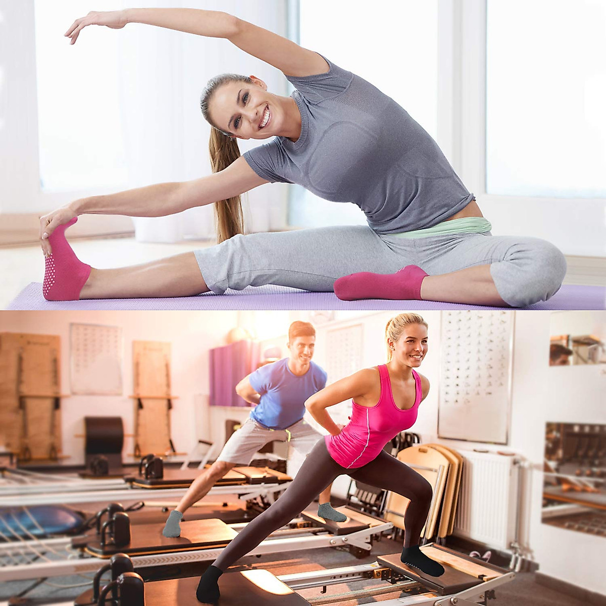 SkiBeaut Yoga Grips Non Slip Socks Pilates Anti Skid Sticky Grippers Ballet Barre Socks for Women 3 Pairs