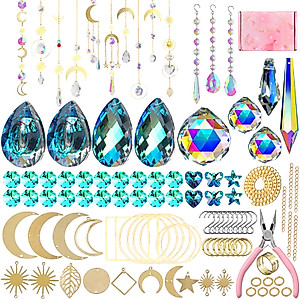 370 Pcs Crystal Suncatcher Kits Hanging Chandelier Crystals Prisms Parts Rainbow Maker Pendants for Stained Glass Window Hanging DIY Sun Catchers Beads Indoor Window Outdoor Garden Decor (Gold)