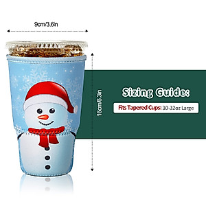 Patelai 4 Pieces Christmas Reusable Coffee Sleeve Cup Insulator for 30-32 oz Cold Drinks Beverages and Holder for Most Coffee