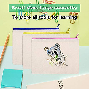 Small Canvas Bags with Zipper, Zipper Pouch 12 Pack, DIY Craft Bag Canvas Makeup Bags Cosmetic Bag Multipurpose Travel Toiletry Pouch Blank Stationery Pencil Pouch with Colorful Zipper, Beige