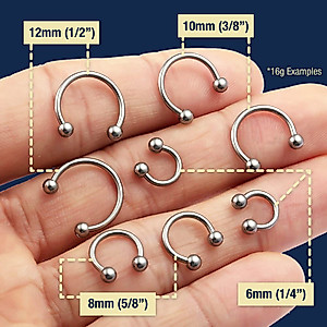2pc 14g Gold Surgical Stainless Steel Horseshoe Hoop 4mm Ball Circular Barbells Earrings Cartilage Helix Septum Nose Lip Rings - 8mm