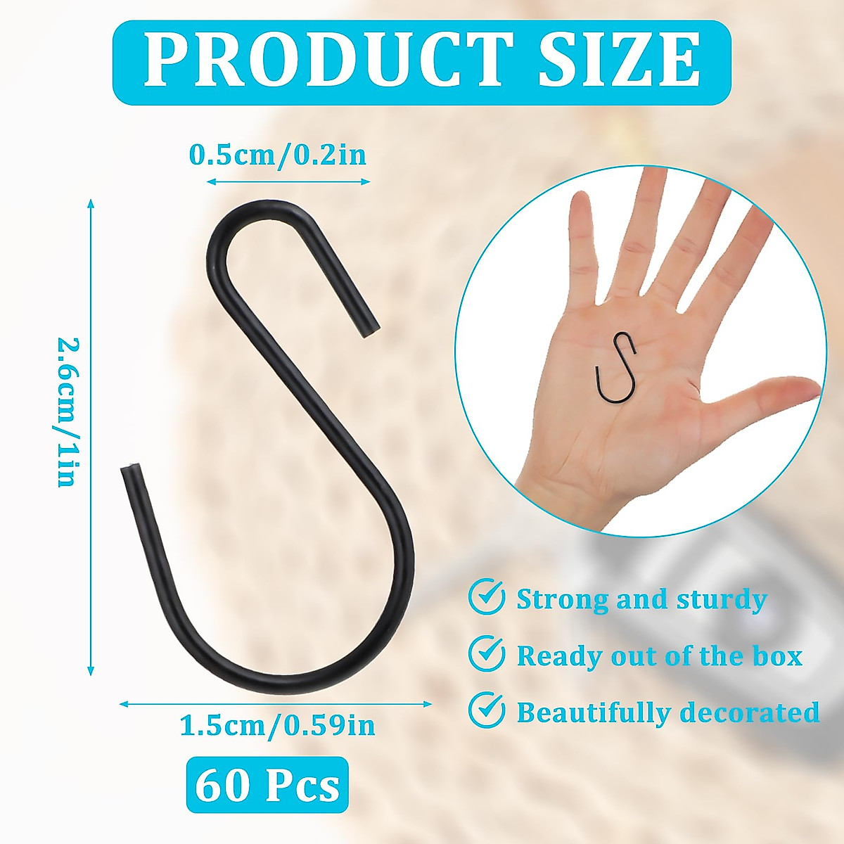 Giantree 60Pcs Mini S Hooks, 1 Inch Small S Hooks for Hanging Small Metal Hooks S Hooks Black, S Shaped Mini Hooks for DIY Crafts Jewellery Hanging Key Chain and Name Plate(Black)