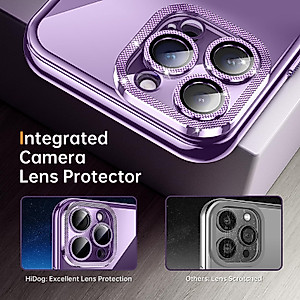 HiDog for iPhone 14 Pro Max Case with Integrated Camera Lens Protector [Unique Diamond Texture Design] [Super Strong Magnetic] Official Color Match Slim Phone Case for Women Girls, Purple Titanium