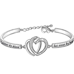 Gzrlyf Not Sister by Blood but Sister by Heart Bracelet Best Friends Gifts for Sister in Law Soul Sister Gifts Unbiological Sister Gifts (White Gold)