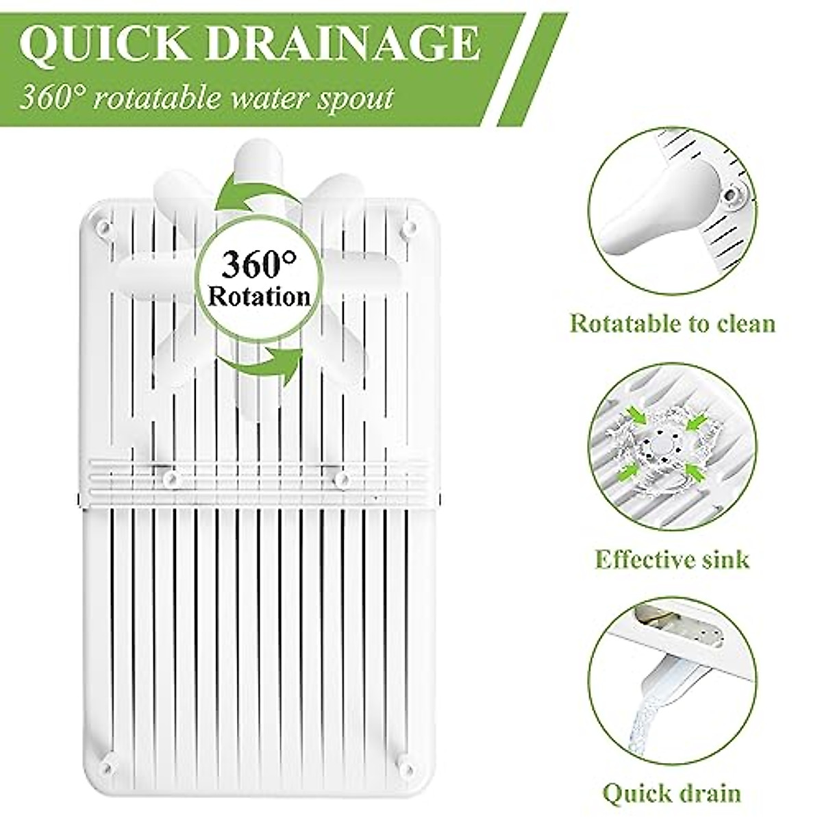 Kitchen Counter Dish Drainers Rack, Auto-Drain Expandable(13.2"-19.7") Stainless Steel Large Strainers Over Sink Drying Rack Drainboard with Utensil Holder Caddy Organizer, White