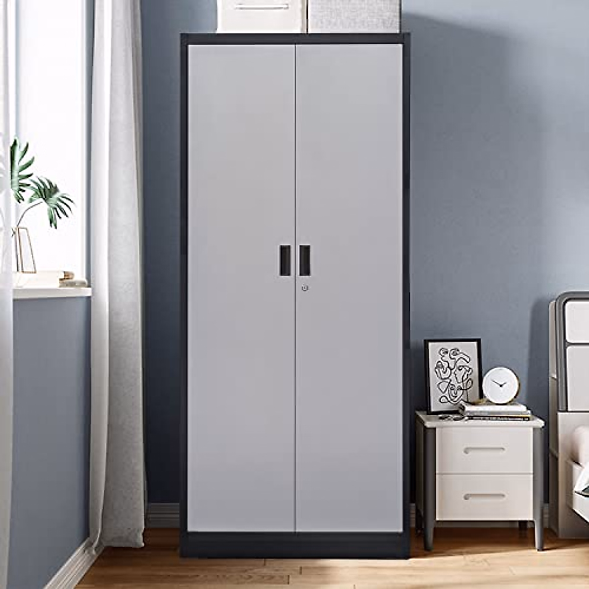 YEEZER Metal Garage Storage Cabinet - 71" Steel Lockable File Cabinet with 2 Doors and 4 Adjustable Shelves. Locking Cabinet for Home, Office, Garage, Gym, School