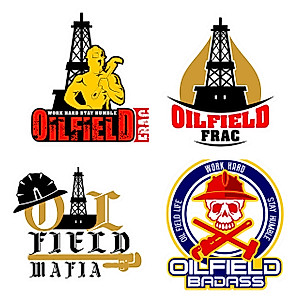 4 pcs Set Oilfield Hard Hat Stickers and Decals - Proud USA Oilfield, Pipefitter, Welder Sticker for Hardhat, Helmet