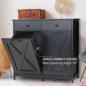 MAMIZO Double Tilt Out Trash Cabinet 10 Gallon*2,Kitchen Garbage Cabinet,Pet-Proof Standing Hidden Dual Laundry Sorter,W/Hideaway Drawer,for Kitchen,Living,Dining Room (Black)