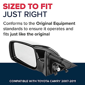 Dependable Direct Driver Side Mirror for Toyota Camry (2007 2008 2009 2010 2011) Power Adjusting Unpainted Left Non-Heated Non-Folding Outside Rear View Replacement Door Mirror - TO1320215