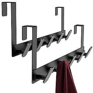 KEGII 2 Pack Foldable Over The Door Hooks, Over The Door Towel Rack, Door Hanger Hook for Hanging Towels, Clothes, Coats, Hats, Robes, Coat Hanger Door for Bathroom, Bedroom, Black