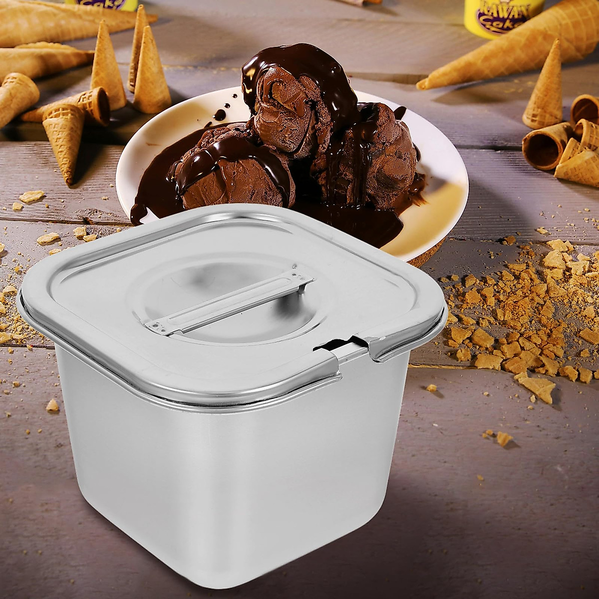 PRETYZOOM Freezer Stainless Steel Container Ice Cream Storage Box Metal Container with Lid Storage Containers Ice Cream Tub Ice Cream Storage Tubs Freezer Container Stainless Steel Storage Containers