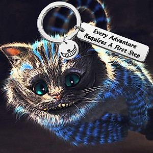 bobauna Every Adventure Requires A First Step Cat Quote Owl Keychain Inspirational Gift (adventure requires keychian)