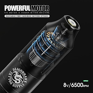 DRAGONHAWK Complete Tattoo Pen Kit Rotary Atom M1 Machine Power Supply 20Pcs Cartridges Needles Foot Pedal