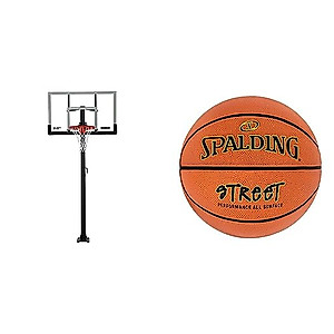 Lifetime Crank Adjust In Ground Basketball Tempered Glass Backboard, 54", Clear and Spalding Street Outdoor Basketball 29.5"