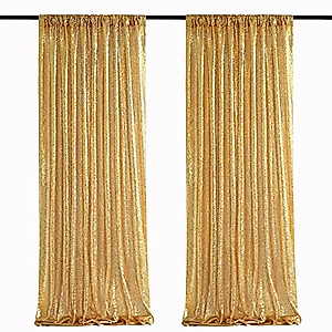 Gold Sequin Backdrop Curtain Panels Stage 2 Pieces 2FTx8FT Wedding Party Background Drapes