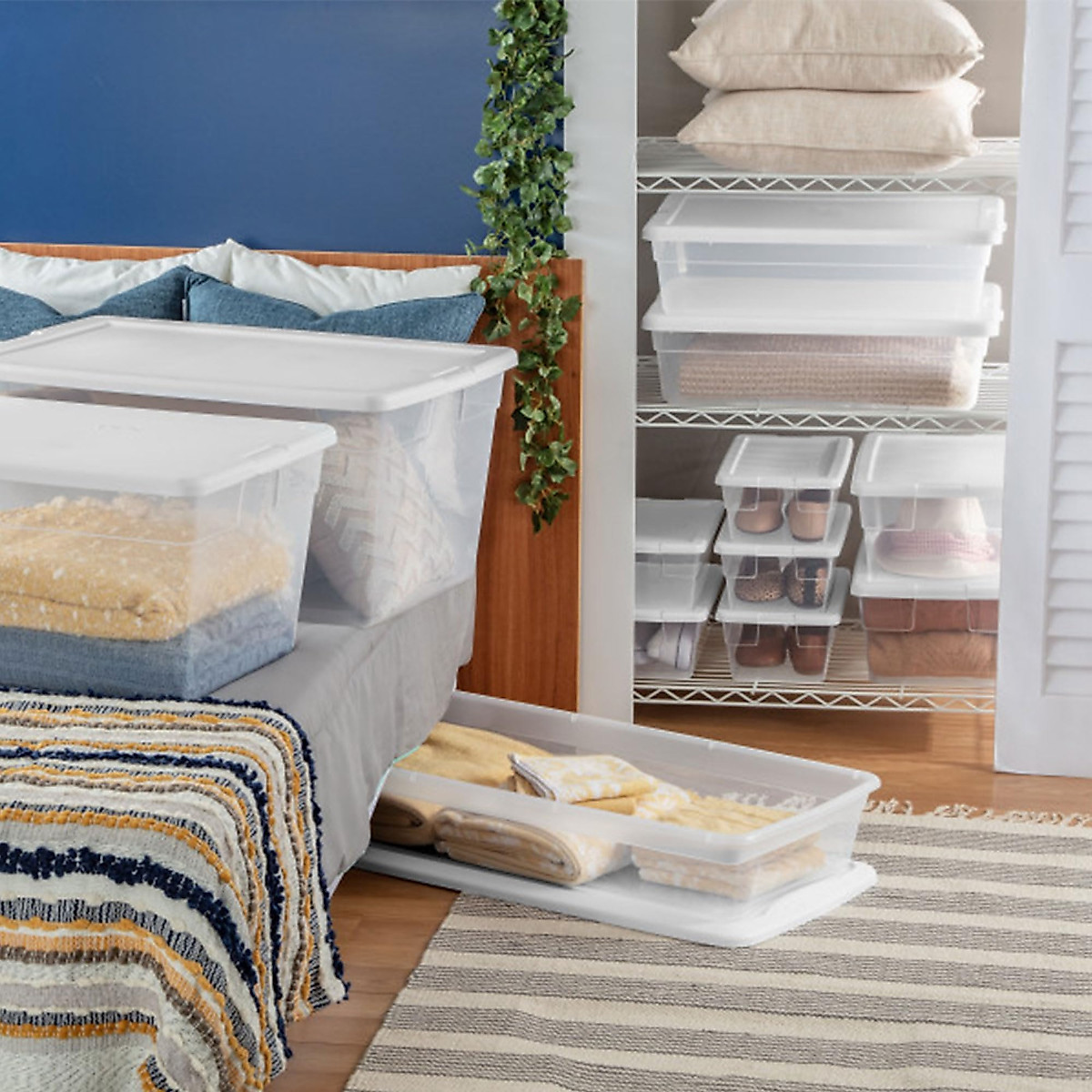 Sterilite 48-Pack Stackable Storage Bin with Lid, Clear Plastic Design, 16 Quart