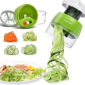 Handheld Spiralizer Vegetable Slicer, 4 in 1 Heavy Duty Veggie Spiral Cutter - Zoodle Pasta Spaghetti Maker