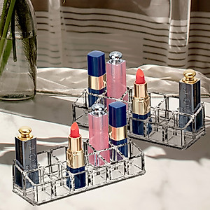 Amazing Abby - Glamour - 2-Pack 12-Slot Acrylic Lipstick Organizer, Lipstick Holder, Lip Gloss Holder, Cosmetic Storage Display, Perfect Storage Solution for Drawer and Vanity (Slot Size: 0.9" x 0.9")