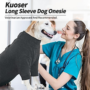 Kuoser Dog Recovery Suit, Male Female Dog Onesie for Surgery Bodysuit, Soft Dog Surgical Suit Anti Licking Dog Shirt for Spay Neuter, Long Sleeve Dog Shedding Clothes Cone Alternative, Grey XL