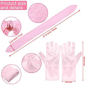 1950's Women Costume Accessories Polka Dot Hairband, Eyeglass, Faux Pearl Necklace, Stud Earring, Gloves (Pink and White)