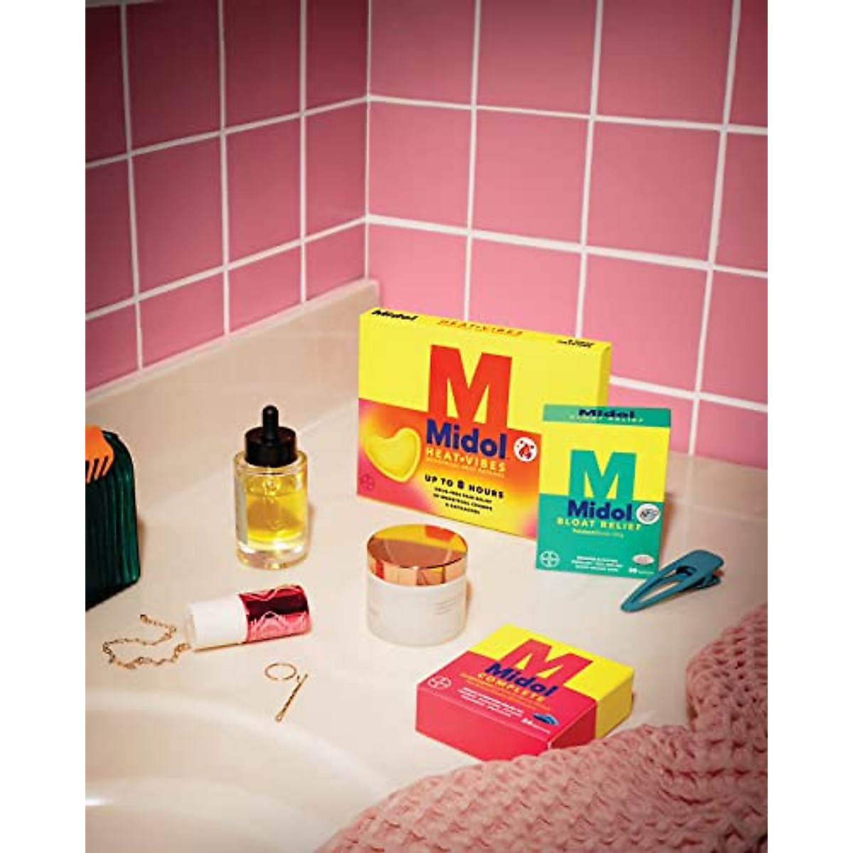 Midol Complete Caffeine Free Period Pain Relief, 24 Count & Midol Heat Vibes Menstrual Pain Relief Patch, 6 Count