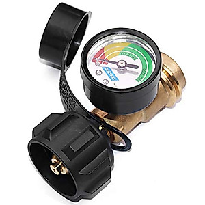 DOZYANT Propane Tank Gauge Level Indicator LP Gas Pressure Meter Color Coded Universal for Cylinder, BBQ Gas Grill, RV Camper, Heater and More Appliances - Type 1 Connection, Black