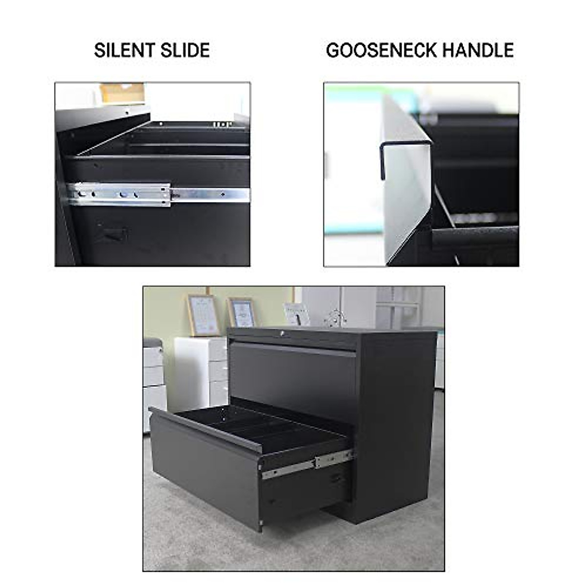 ANRYAGF 2 Drawer File Cabinet with Lock Metal Filing Cabinets for Home Office Black Lateral File Cabinet 2 Drawer Storage Cabinet for Letter/A4/F4 Size Files Anti-tilt 35.43"x 17.72"x 28.39" Vertical