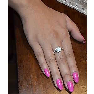 SILVERCLOSEOUT Sterling Silver Created Blue Opal Halo Heart Ring - Size 6