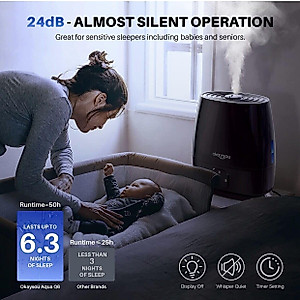 Okaysou Humidifiers, 6L Smart Humidifier and Diffuser for Bedroom Large Room W/Remote Control, Filterless, 50 Hour Top Fill Cool Mist Humidifiers with Humidistat for Babies, Plant, Sleep Mode, Timer