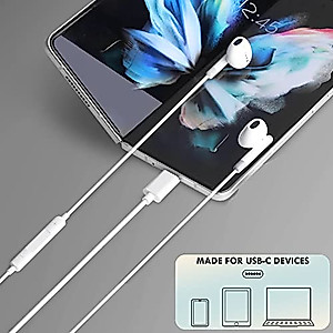 2 Packs of USB C Headphones, Type C Earbuds with Mic for Galaxy S22 Ultra Plus S21 S20, Pixel 6, OnePlus 10 Pro, iPad Pro Air Mini, USB-A to USB-C Adapter for Laptop Computer Use, White + Black