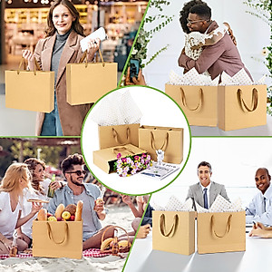 YNERHAI 20 Pack Gift Bags with Tissue Paper, Medium Kraft Paper Bag with Ribbon Handles, 10.6” x3.1” x8.3” Brown Gift Bags for Wedding, Birthday, Party Supplies and Gifts (Medium, Brown)