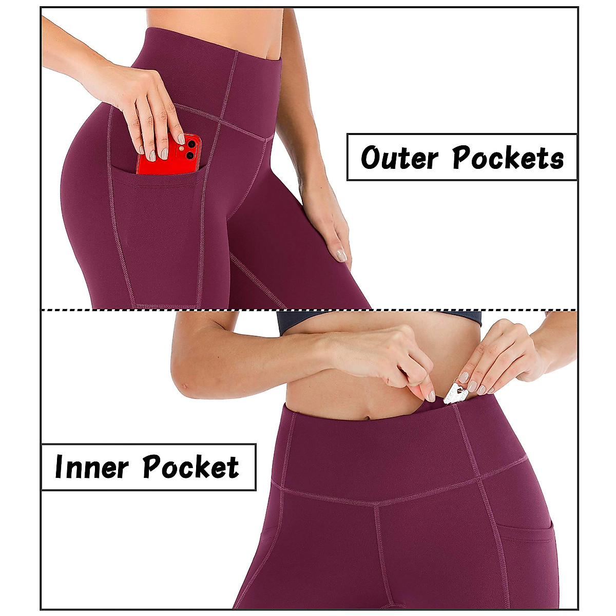 Heathyoga Women's Yoga Pants Leggings with Pockets for Women High Waist Yoga Pants with Pockets Workout Leggings Tights Wine