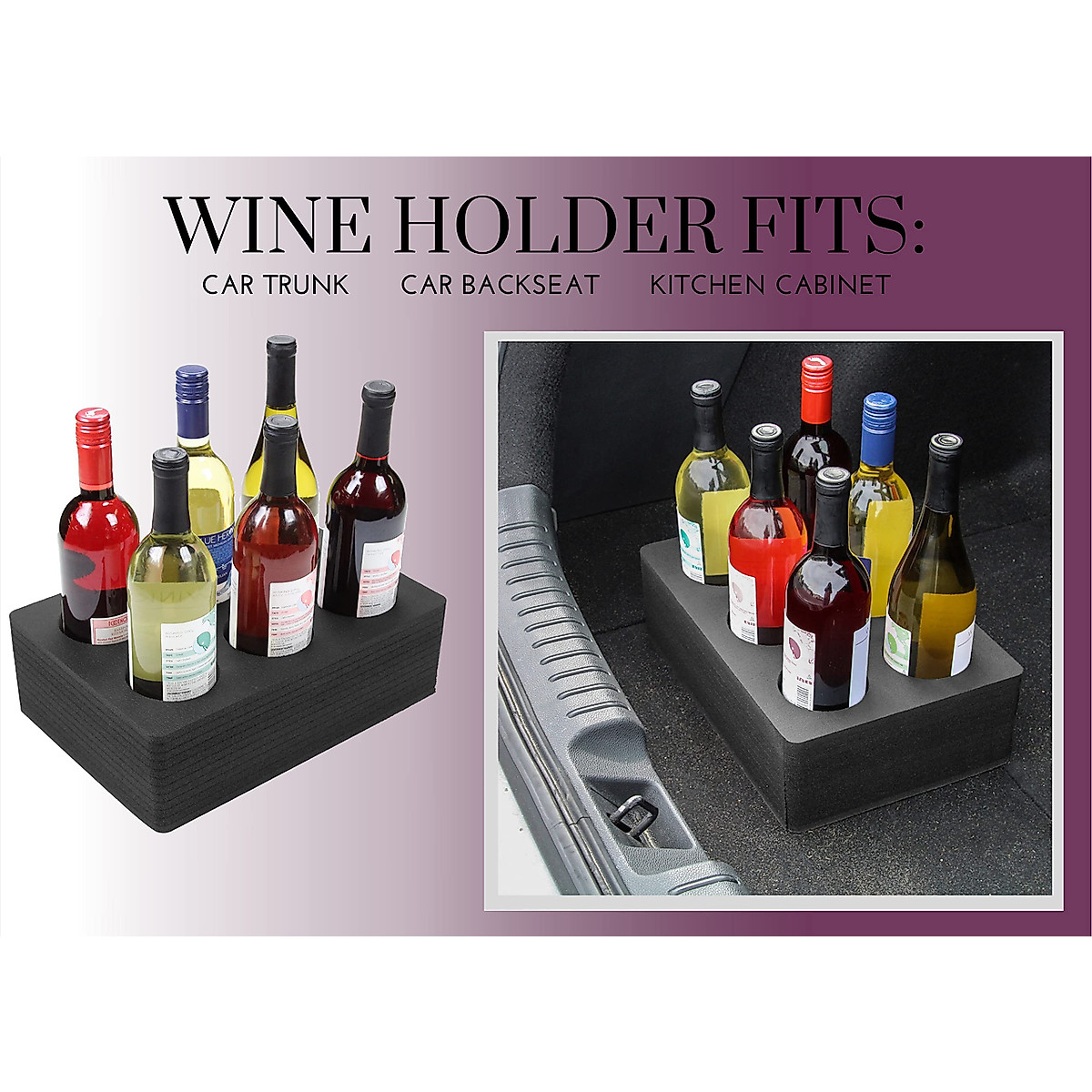 Polar Whale 2 Wine Holders Durable Black Foam Organizer Transport Protector Packer Bottle Case Car Truck SUV Van Seat Travel Protection 13.75 x 9.5 x 4 Inches Holds 6 Bottles