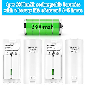 Kulannder Wii Remote Charging Station, 4-in-1 Controller Charger Station with 4 Wii Rechargeable Battery Pack & USB Cable for Wii/Wii U Controller Remote (White)