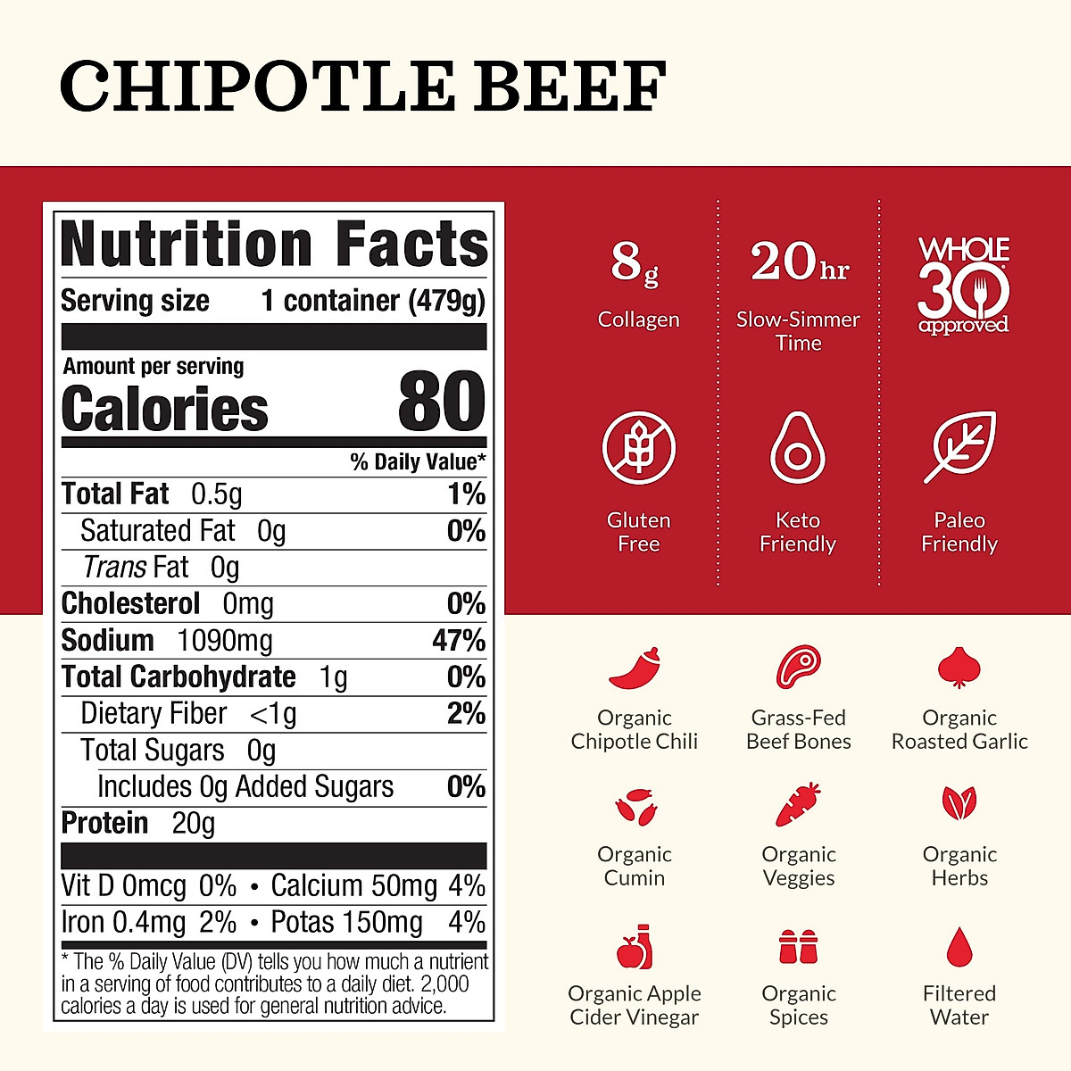 Kettle and Fire Chipotle Beef Bone Broth, Keto, Paleo, and Whole 30 Approved, Gluten Free, High in Protein and Collagen, 6 Pack