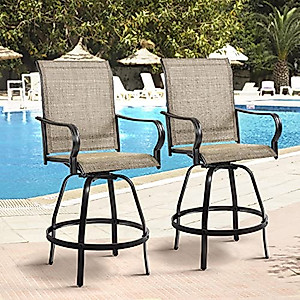 Yaheetech Outdoor Swivel Bar Stools, Set of 2 All-Weather Bar Height Patio Chairs Furniture for Garden Backyard, Bronze
