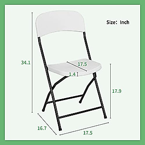 PayLessHere Folding Chairs Set of 4 Plastic Chairs Portable Foldable Metal Folding Chairs with Metal Frame HDPE Backrest and Seat Cushion 265 LBS Capacity for Indoor Use, White